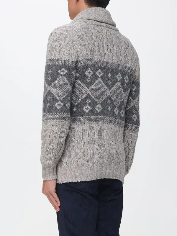Brunello Cucinelli Jacquard Shawl Collar Cardigan In Wool, Silk And Cashmere