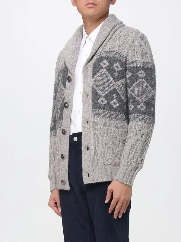 Brunello Cucinelli Jacquard Shawl Collar Cardigan In Wool, Silk And Cashmere