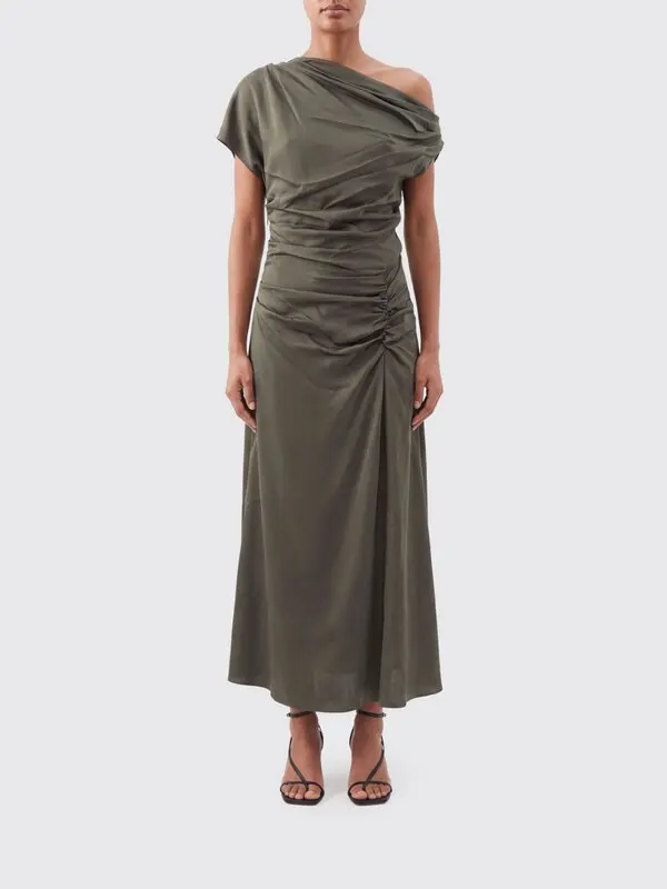Simkhai Joanna Draped Asymmetrical One-shoulder Satin Midi Dress