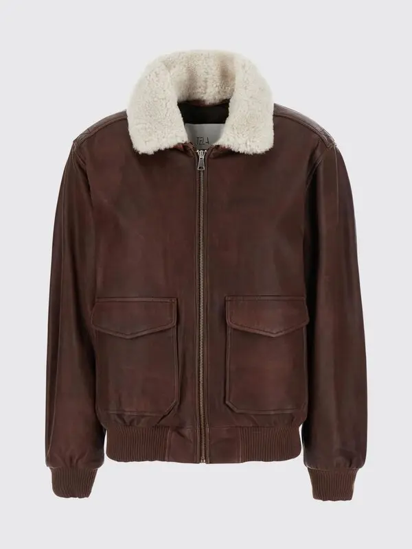 TELA Lambskin Bomber Jacket With Fur Collar And Patch Pockets - Brown