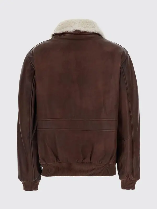 TELA Lambskin Bomber Jacket With Fur Collar And Patch Pockets - Brown
