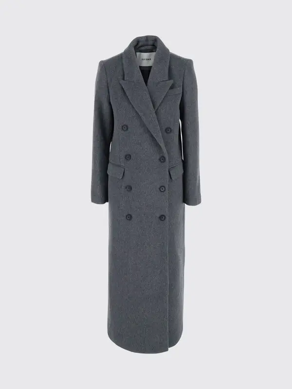 IVY OAK Long Double-breasted Wool-blend Coat With Flap Pockets