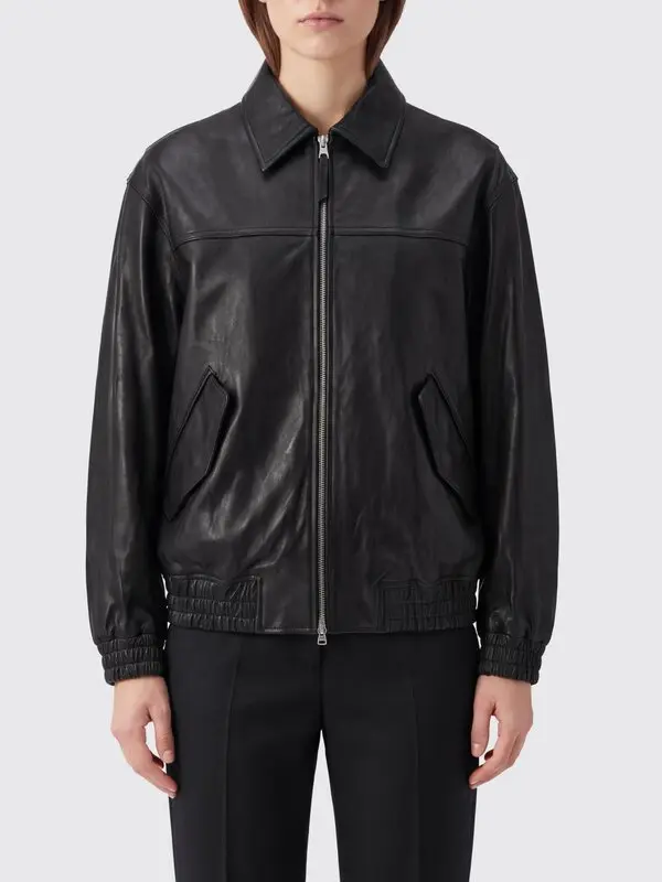 DUNST Lambskin Bomber Jacket With Classic Collar And Dropped Shoulders - Black