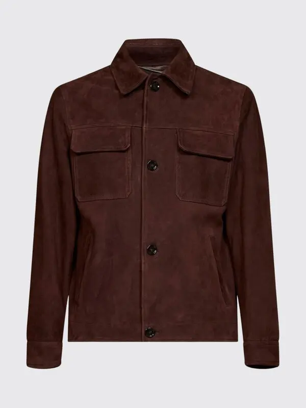 LARDINI Suede Leather Shirt Jacket With Patch Pockets - Brown