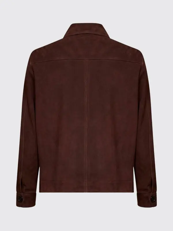 LARDINI Suede Leather Shirt Jacket With Patch Pockets - Brown