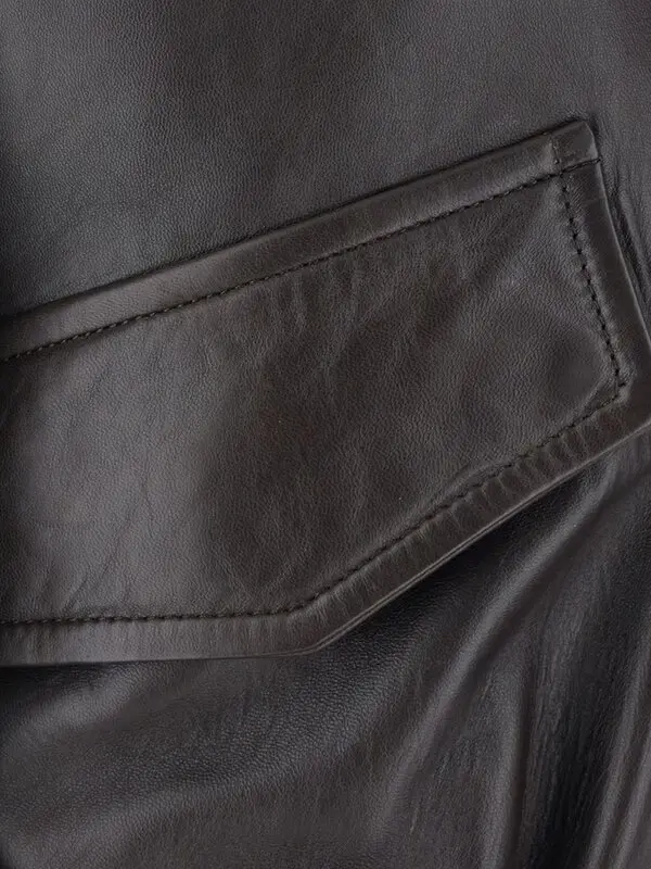 IVY OAK Double-breasted Nappa Bomber Jacket With Fur Collar