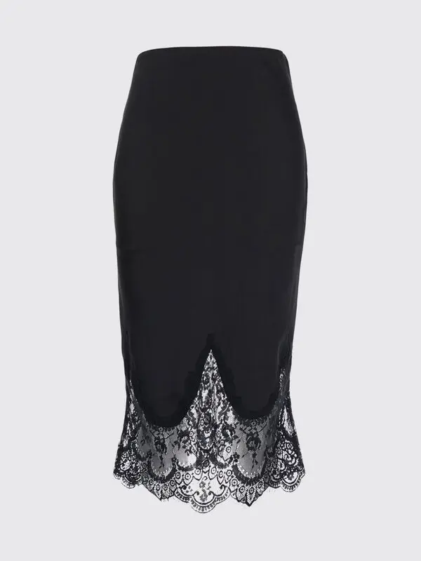 Norma Kamali Sable Satin Midi Pencil Skirt With Lace Inserts
