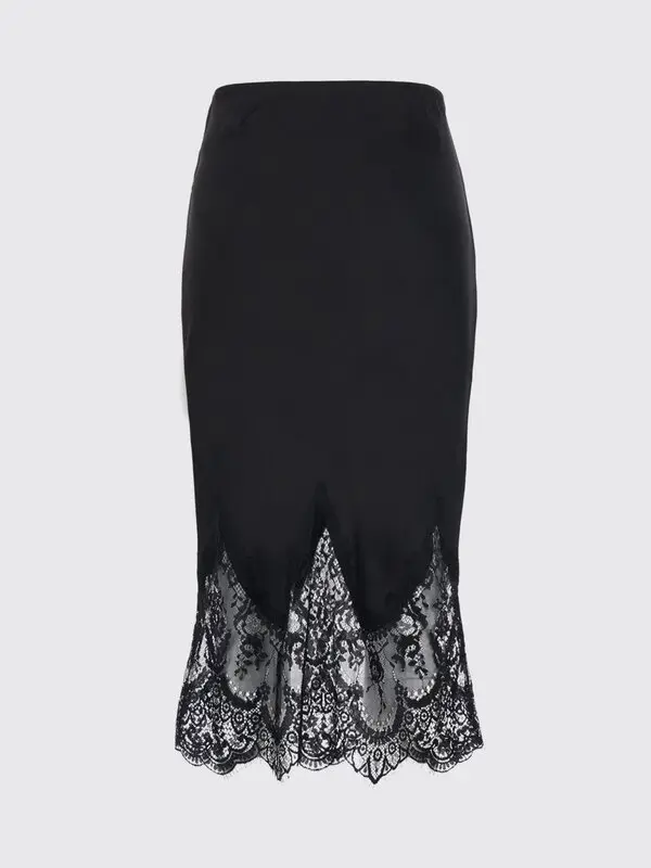 Norma Kamali Sable Satin Midi Pencil Skirt With Lace Inserts