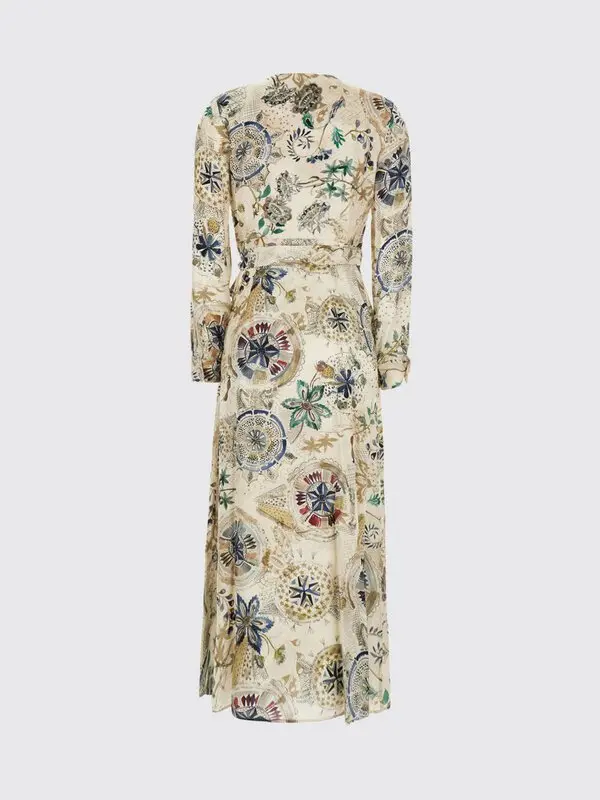 Momoni Ethnic Print V-neck Long Wrap Dress In Viscose