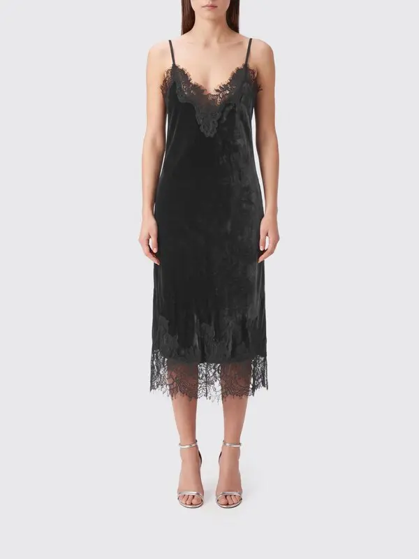 Gold Hawk Lace-insert Velvet Slip Mini Dress - Grey