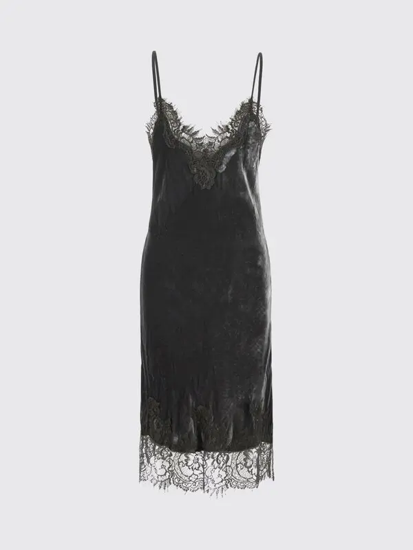 Gold Hawk Lace-insert Velvet Slip Mini Dress
