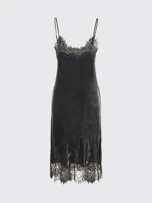 Gold Hawk Lace-insert Velvet Slip Mini Dress