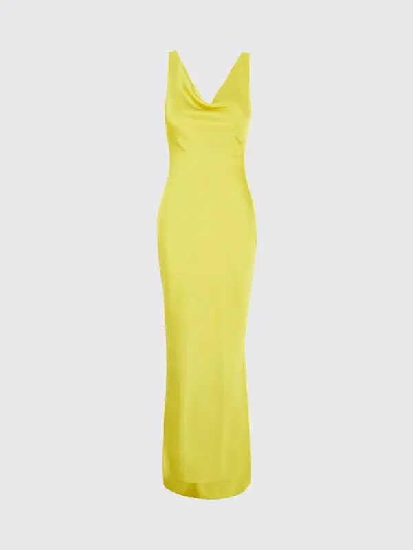 Norma Kamali V-neck Satin Midi Slip Dress With Open Shoulders