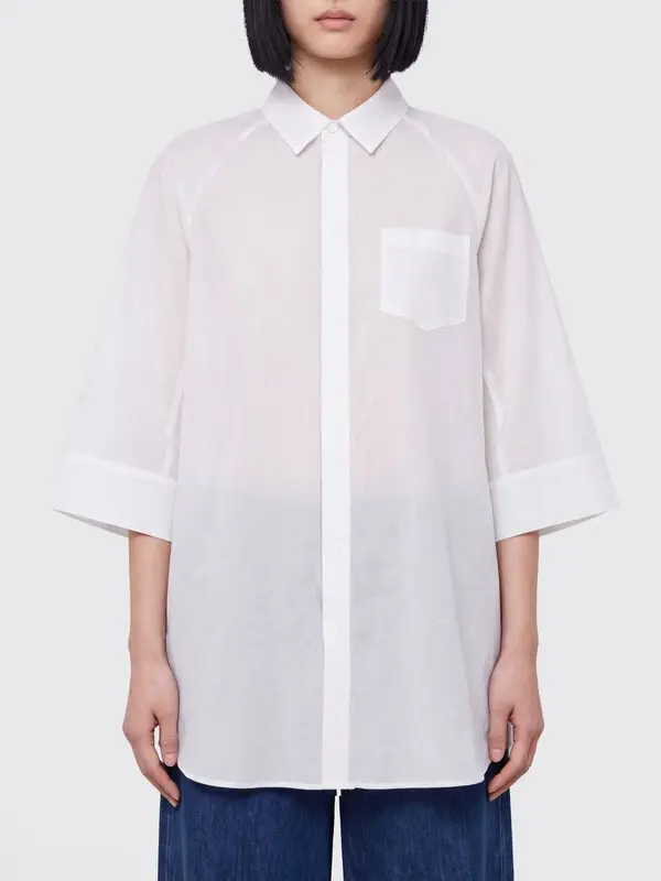 Sacai Cotton Blend Chemisier Mini Dress With Classic Collar - White