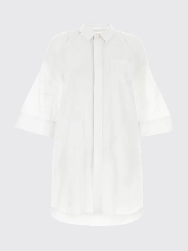 Sacai Cotton Blend Chemisier Mini Dress With Classic Collar - White