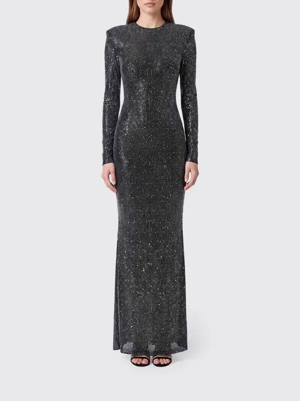 TWENTY FOURHAITCH Long Sheath Evening Gown In Jersey With Rhinestones And Padded Shoulders