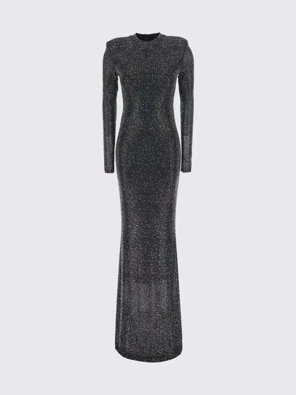 TWENTY FOURHAITCH Long Sheath Evening Gown In Jersey With Rhinestones And Padded Shoulders