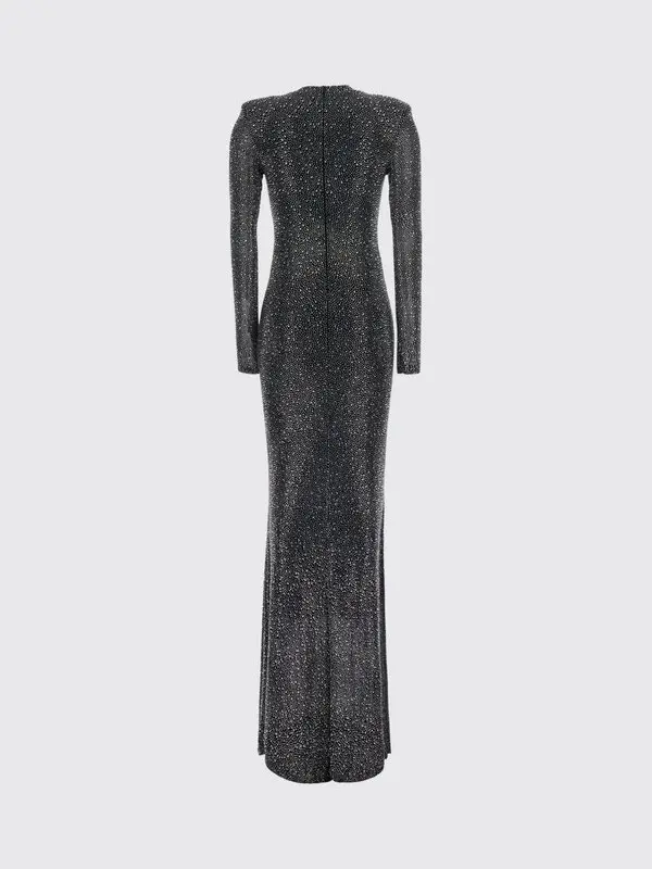 TWENTY FOURHAITCH Long Sheath Evening Gown In Jersey With Rhinestones And Padded Shoulders