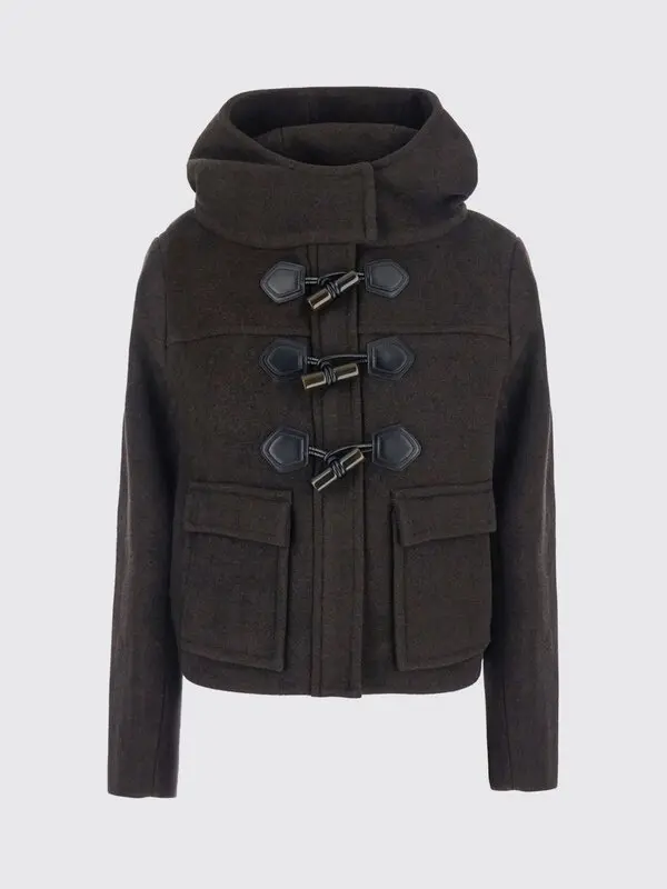 GANNI Short Duffle Coat In Wool And Cashmere Blend With Hood