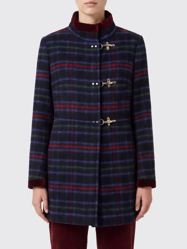 FAY Knee-length Single-breasted Tartan Wool Coat With Toggle Fastening - Blue