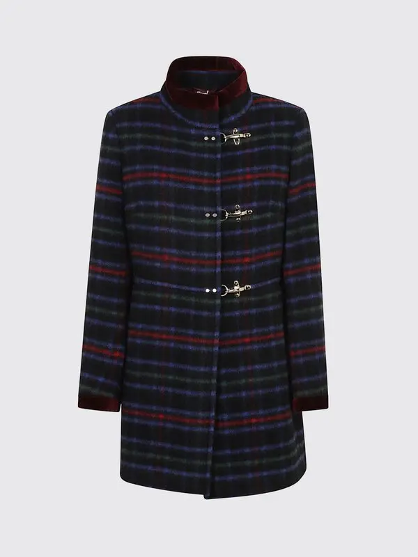 FAY Knee-length Single-breasted Tartan Wool Coat With Toggle Fastening - Blue