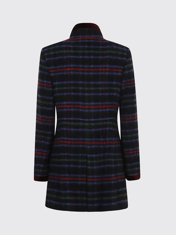 FAY Knee-length Single-breasted Tartan Wool Coat With Toggle Fastening - Blue
