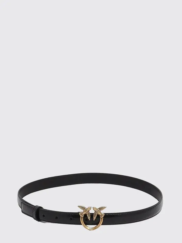 Pinko Love Berry Leather Belt With Love Birds Logo Buckle - Black