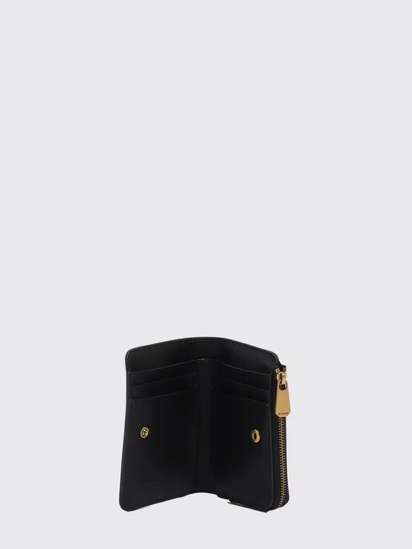 Pinko Smooth Calfskin Bifold Wallet With Love Birds Logo - Black