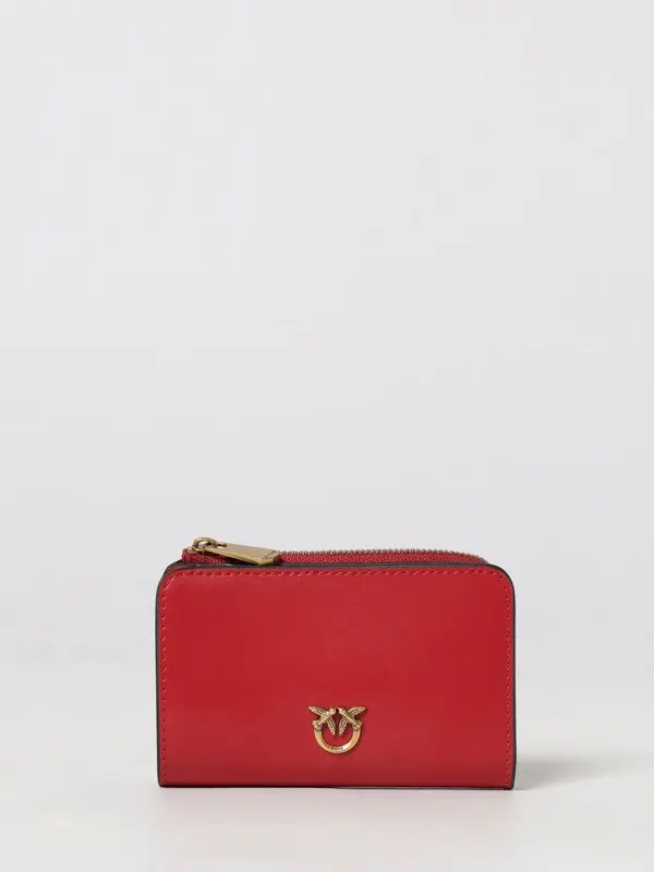 Pinko Smooth Calfskin Bifold Wallet With Love Birds Logo