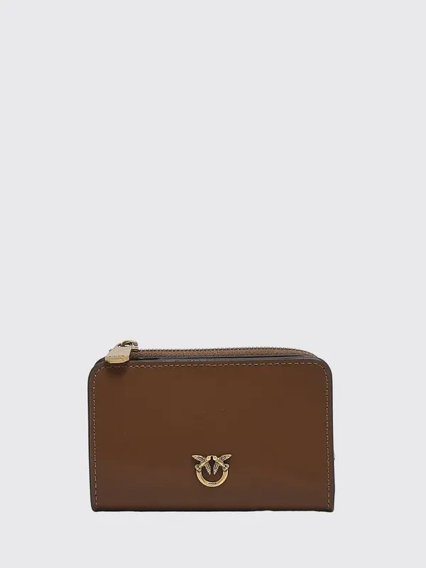 Pinko Smooth Calfskin Bifold Wallet With Love Birds Logo - Leather