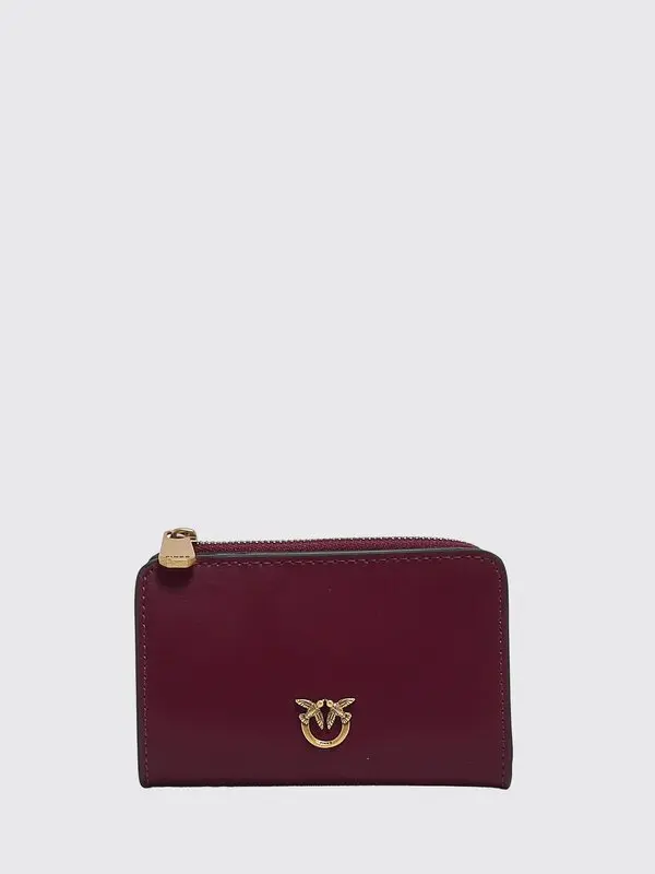 Pinko Smooth Calfskin Bifold Wallet With Love Birds Logo - Red