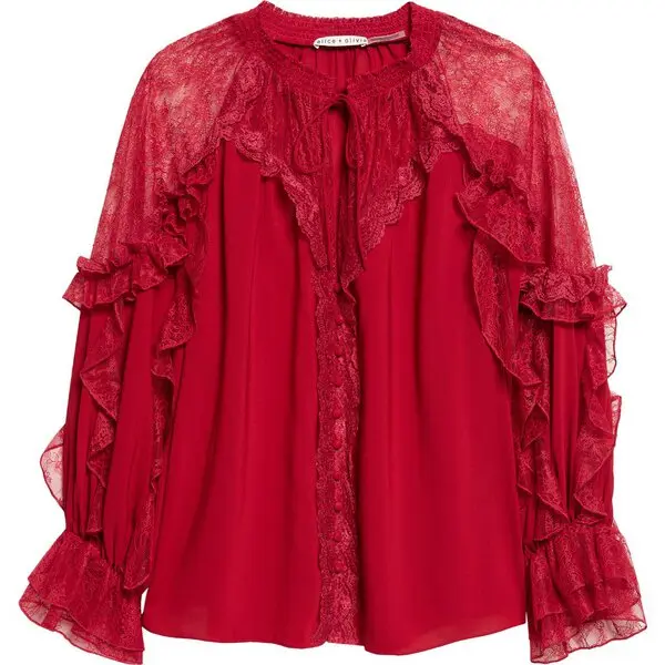Alice + Olivia Aleena Lace & Ruffle Top