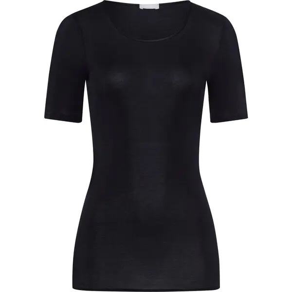 Hanro Cotton Seamless Fitted Cotton Round Neck Top - Black