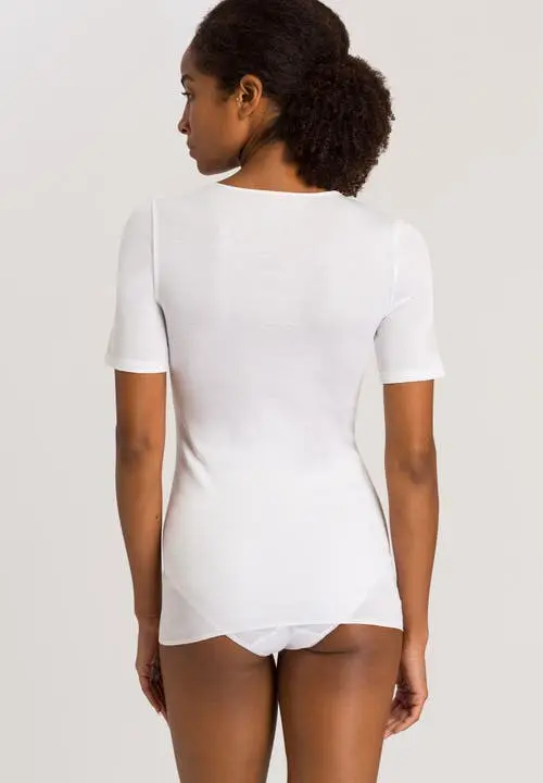Hanro Cotton Seamless Fitted Cotton Round Neck Top - White