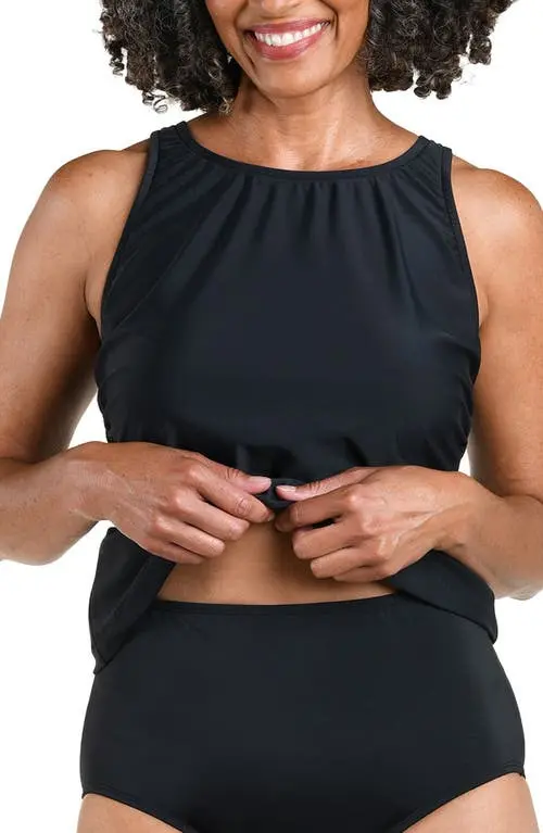 MAXINE OF HOLLYWOOD Solid High Neck Tankini Top - Black