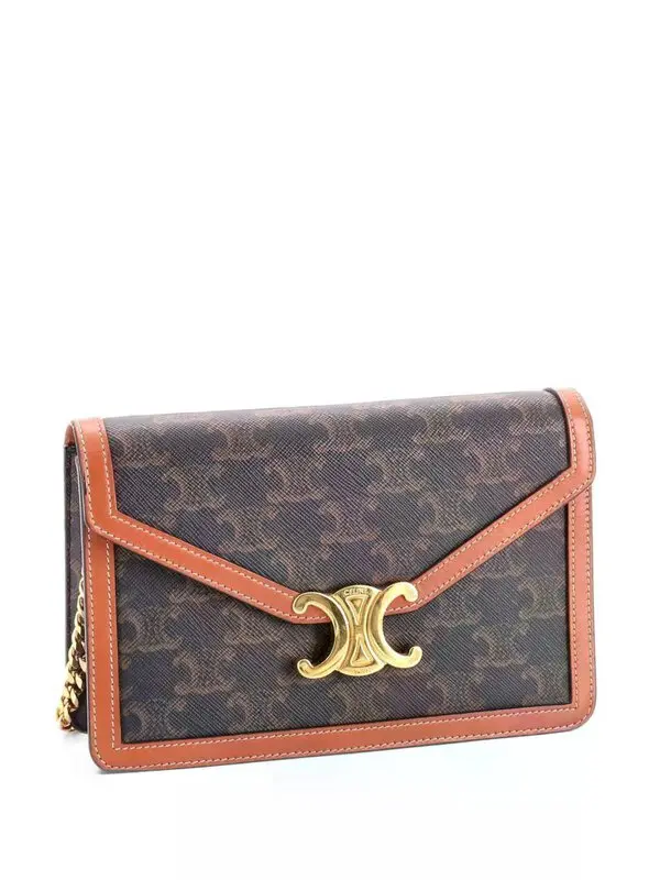 Celine Enveloppe Wallet On Strap Triomphe Coated Canvas Crossbody Bag - Brown