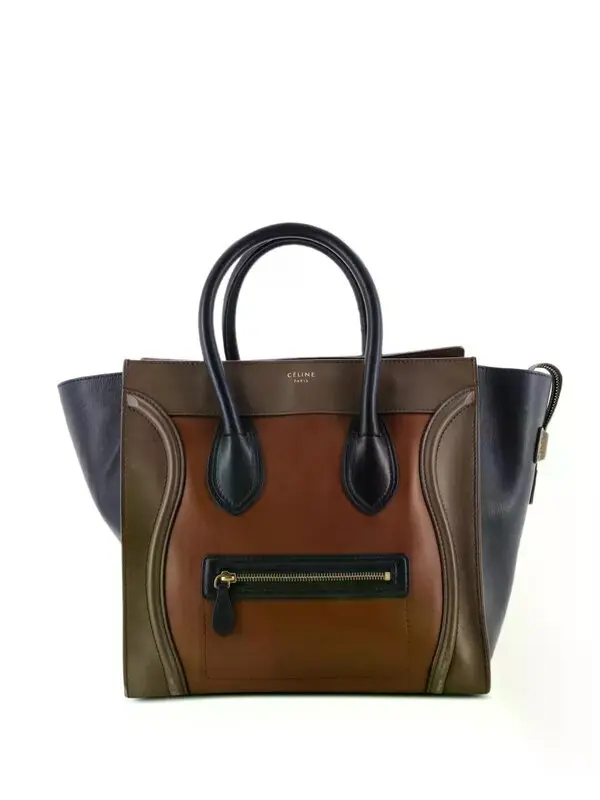 Celine Tricolor Luggage Bag Leather Mini Tote Bag - Brown