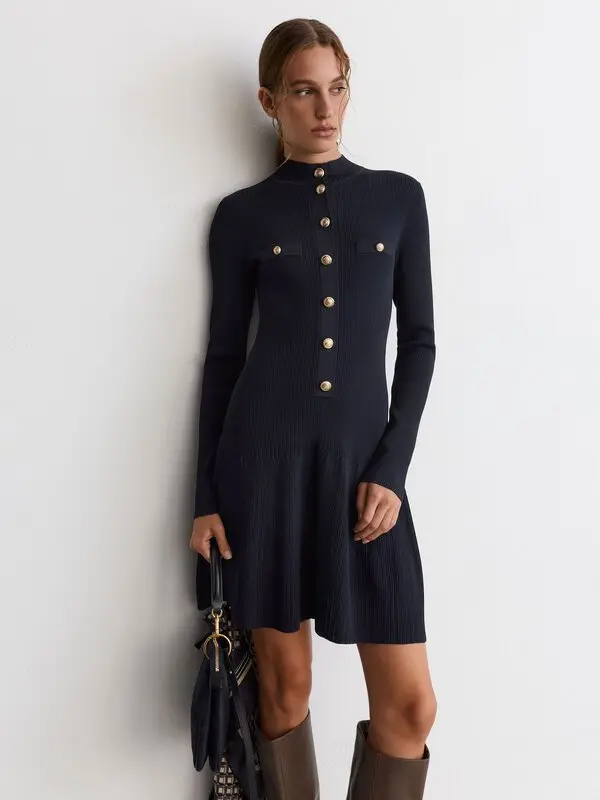 REISS Erin Rib-knit Half-button Mini Dress