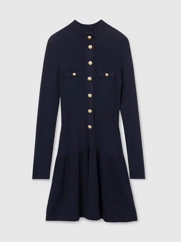 REISS Erin Rib-knit Half-button Mini Dress