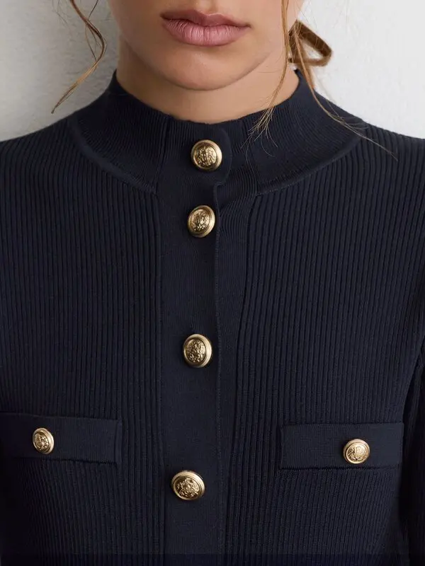 REISS Erin Rib-knit Half-button Mini Dress