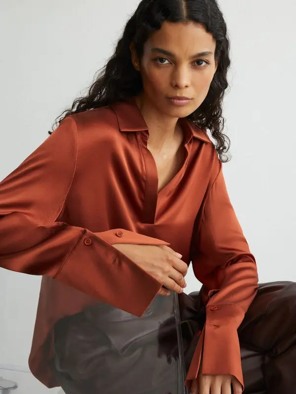 REISS Marina Silk Open-collar Blouse