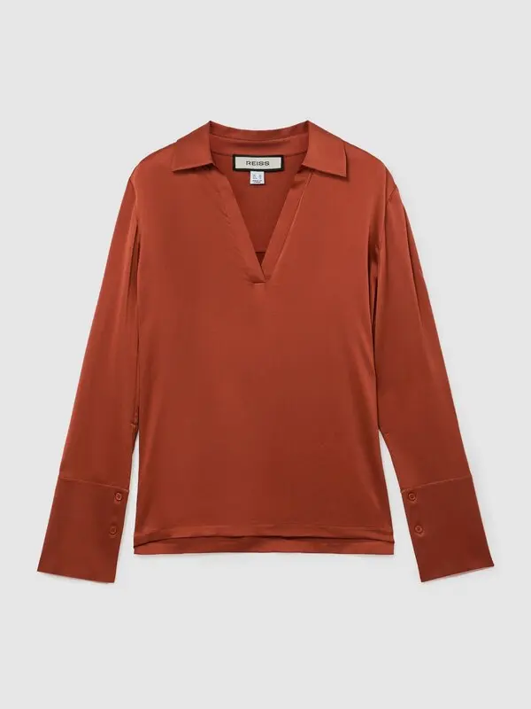 REISS Marina Silk Open-collar Blouse