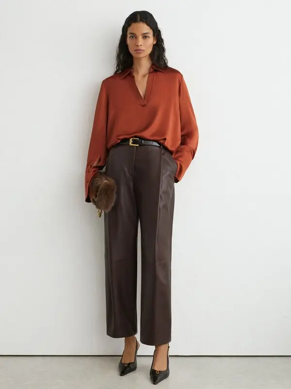 REISS Marina Silk Open-collar Blouse