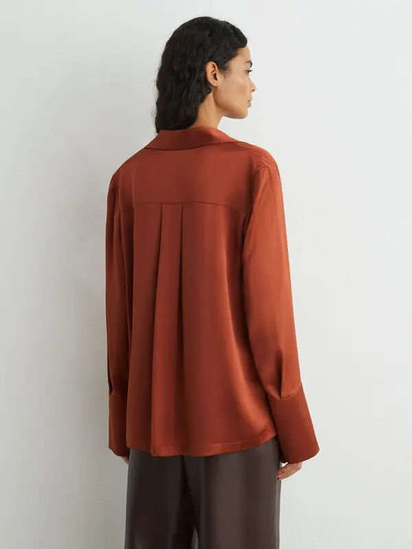 REISS Marina Silk Open-collar Blouse