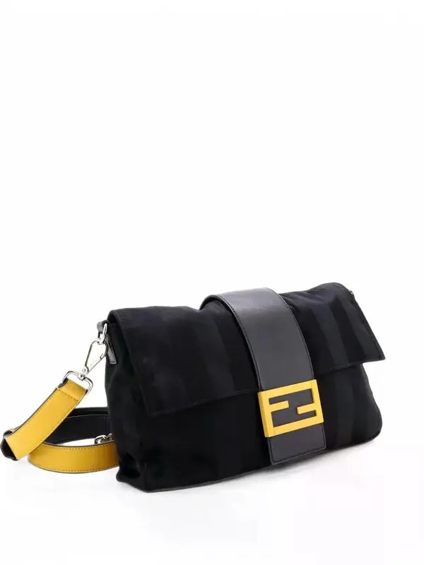 Fendi Baguette Convertible Shoulder Bag Striped Nylon Large Belt Bag - Black