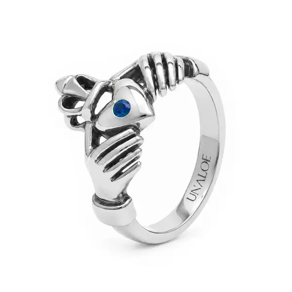 UNALOE Silver / Blue Blue Sapphire Heart With Hands Ring – Sterling Silver