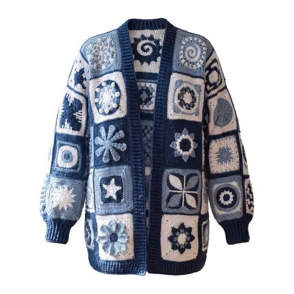 ANA CHIC And White Granny Square Handmade Crochet Cardigan