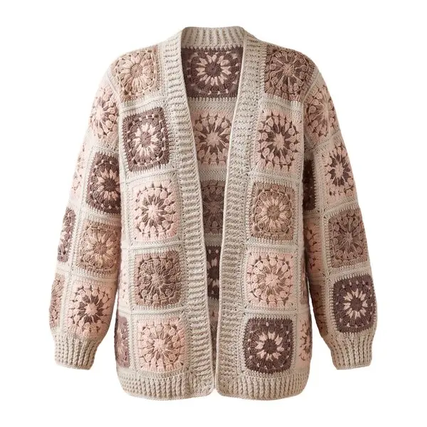 ANA CHIC Blush Granny Square Handmade Crochet Cardigan