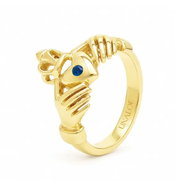 UNALOE Gold / Blue Blue Sapphire Heart With Hands Ring – Gold-plated Sterling Silver