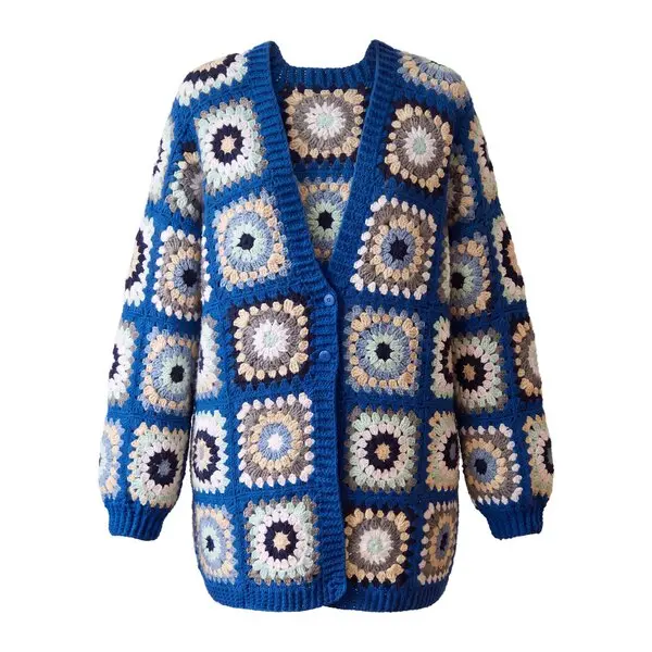 ANA CHIC Royal Granny Square Handmade Crochet Cardigan
